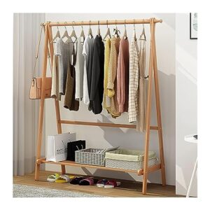 HM&DX Bamboo Folding Clothing Rack,Freestanding Clothes Rack with 2-Tier Storage Shelves,with Anti-tipping Devices Garment RackHeavy Duty Triangular Frame,for Entryway Bedroom laundry drying rack