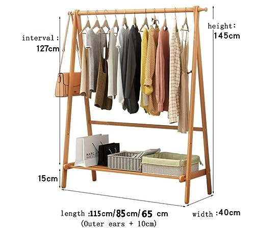 HM&DX Bamboo Folding Clothing Rack,Freestanding Clothes Rack with 2-Tier Storage Shelves,with Anti-tipping Devices Garment RackHeavy Duty Triangular Frame,for Entryway Bedroom laundry drying rack