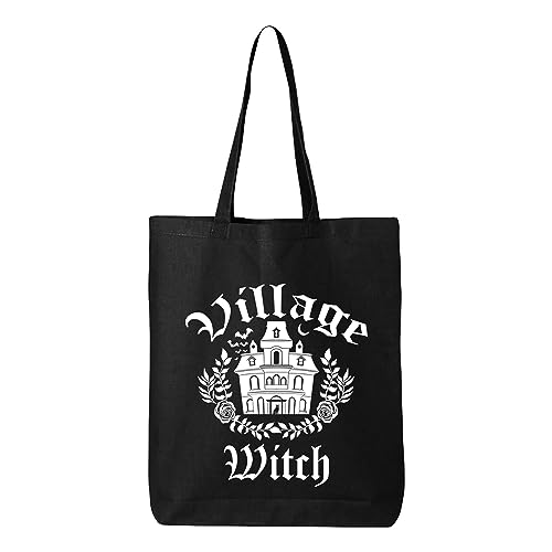 shop4ever Village Witch Halloween Trick or Treat Eco Cotton Tote Reusable Shopping Bag Black ECO 1