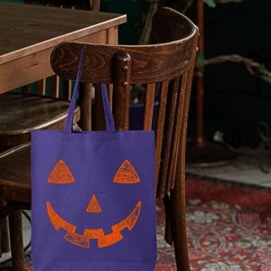 shop4ever Orange Jack O' Lantern Pumpkin Face Halloween Trick or Treat Eco Cotton Tote Reusable Shopping Bag Purple ECO 1