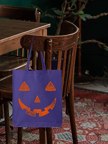 shop4ever Orange Jack O' Lantern Pumpkin Face Halloween Trick or Treat Eco Cotton Tote Reusable Shopping Bag Purple ECO 1