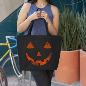 shop4ever Orange Jack O' Lantern Pumpkin Face Halloween Trick or Treat Heavy Canvas Tote with Zipper Reusable Shopping Bag Black ZIP 1