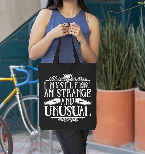 shop4ever I Myself am Strange and Unusual Halloween Trick or Treat Eco Cotton Tote Reusable Shopping Bag Black ECO 1