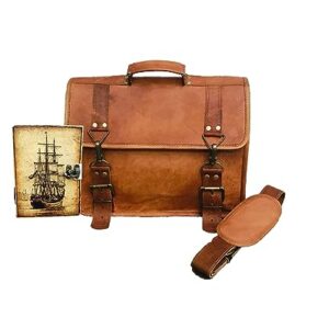 Mens Messenger Bag 15 Inch Vintage Rustproof Genuine Leather Briefcase Large Leather Laptop Computer Bag Rugged Satchel Shoulder Bag, Brown