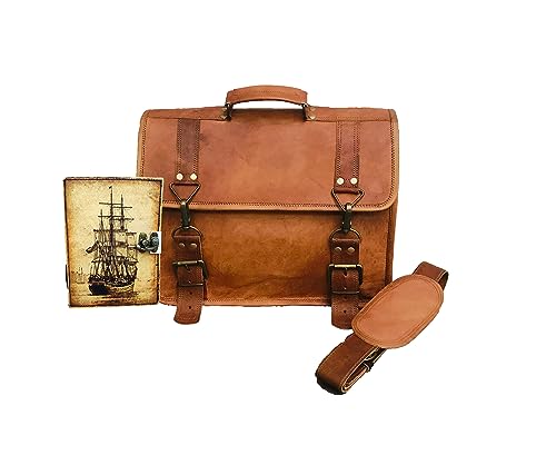 Mens Messenger Bag 15 Inch Vintage Rustproof Genuine Leather Briefcase Large Leather Laptop Computer Bag Rugged Satchel Shoulder Bag, Brown