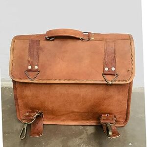 Mens Messenger Bag 15 Inch Vintage Rustproof Genuine Leather Briefcase Large Leather Laptop Computer Bag Rugged Satchel Shoulder Bag, Brown