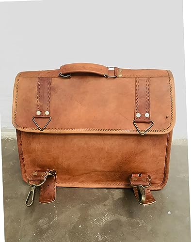 Mens Messenger Bag 15 Inch Vintage Rustproof Genuine Leather Briefcase Large Leather Laptop Computer Bag Rugged Satchel Shoulder Bag, Brown