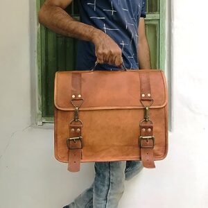 Mens Messenger Bag 15 Inch Vintage Rustproof Genuine Leather Briefcase Large Leather Laptop Computer Bag Rugged Satchel Shoulder Bag, Brown