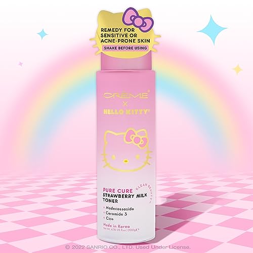 The Crème Shop x Hello Kitty Kawaii Klean Vault: Klean Beauty Skincare with Facial Cleanser, Strawberry Milk Toner, Pink Water Crème, Brightening Serum for Pure K-Beauty Experience