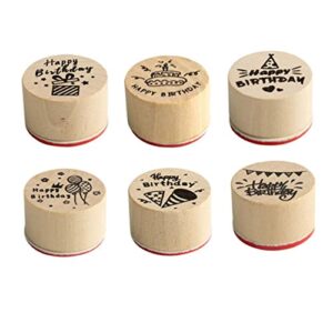 exceart 6pcs seal birthday wooden stamp journal stamps decorative stamper antique decor diy scrapbook vintage stamps scrapbook stamp diary scrapbook stamp round seal happy birthday round