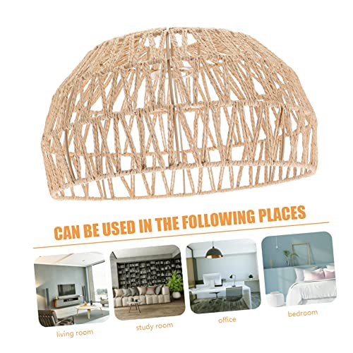 DOITOOL Imitation Rattan Paper Rope Lampshade Hanging Lights Indoor Rustic Light Fixtures Ceiling Rattan Chandelier Replacement Lampshades Rattan Basket Lampshade Woven Pendant Lamp Cover