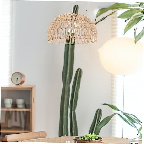 DOITOOL Imitation Rattan Paper Rope Lampshade Hanging Lights Indoor Rustic Light Fixtures Ceiling Rattan Chandelier Replacement Lampshades Rattan Basket Lampshade Woven Pendant Lamp Cover