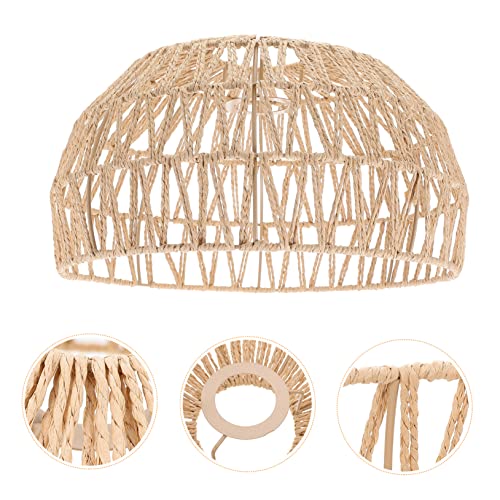 DOITOOL Imitation Rattan Paper Rope Lampshade Hanging Lights Indoor Rustic Light Fixtures Ceiling Rattan Chandelier Replacement Lampshades Rattan Basket Lampshade Woven Pendant Lamp Cover