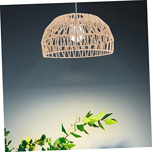 DOITOOL Imitation Rattan Paper Rope Lampshade Hanging Lights Indoor Rustic Light Fixtures Ceiling Rattan Chandelier Replacement Lampshades Rattan Basket Lampshade Woven Pendant Lamp Cover