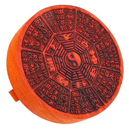 COHEALI Seal of Rebirth Curse Chinese Decorations Wooden Stamps Wooden Decor Traditional Stamps scrying Mirror Convex Mirror Chinese Bagua Stamp Wood Bagua Stamp Decor Wood Chinese Stamp