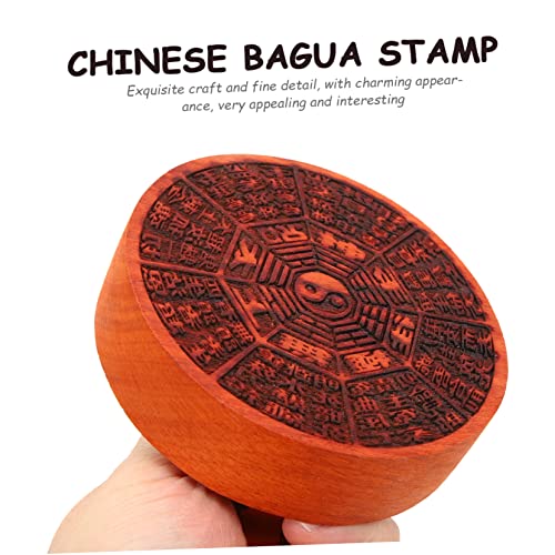 COHEALI Seal of Rebirth Curse Chinese Decorations Wooden Stamps Wooden Decor Traditional Stamps scrying Mirror Convex Mirror Chinese Bagua Stamp Wood Bagua Stamp Decor Wood Chinese Stamp