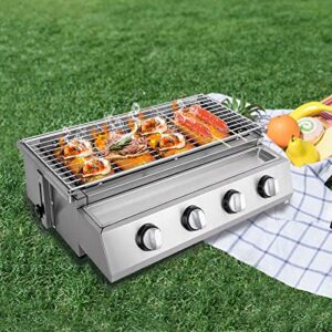 Portable Gas Grills Propane, Gas Grills Propane 4 Burner, Outdoor Gas BBQ Grill with Oil Catch Tray, Tabletop Gas Grill for Outdoor Kitchen BBQ (4 Burner)