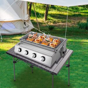 Portable Gas Grills Propane, Gas Grills Propane 4 Burner, Outdoor Gas BBQ Grill with Oil Catch Tray, Tabletop Gas Grill for Outdoor Kitchen BBQ (4 Burner)