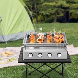 Portable Gas Grills Propane, Gas Grills Propane 4 Burner, Outdoor Gas BBQ Grill with Oil Catch Tray, Tabletop Gas Grill for Outdoor Kitchen BBQ (4 Burner)