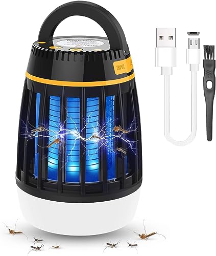 3 in 1 Bug Zapper, USB Rechargeable Mosquito Trap, Waterproof Insect Fly Trap for Outdoor & Indoor,LED Lantern, Emergency Power Supply 2000mAh for Home, Camping, Gnats, Backyard, Patio