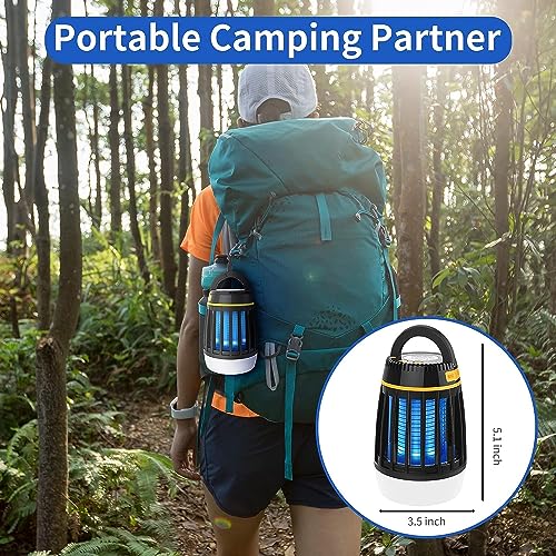 3 in 1 Bug Zapper, USB Rechargeable Mosquito Trap, Waterproof Insect Fly Trap for Outdoor & Indoor,LED Lantern, Emergency Power Supply 2000mAh for Home, Camping, Gnats, Backyard, Patio