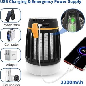 3 in 1 Bug Zapper, USB Rechargeable Mosquito Trap, Waterproof Insect Fly Trap for Outdoor & Indoor,LED Lantern, Emergency Power Supply 2000mAh for Home, Camping, Gnats, Backyard, Patio