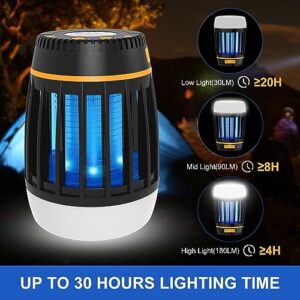 3 in 1 Bug Zapper, USB Rechargeable Mosquito Trap, Waterproof Insect Fly Trap for Outdoor & Indoor,LED Lantern, Emergency Power Supply 2000mAh for Home, Camping, Gnats, Backyard, Patio