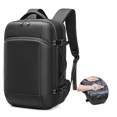 Backpack for traveling on airplane,17 inch laptop backpack women,Completely waterproof backpack for women men 70L large travel backpack personal item size with Vacuum Bag Inside Save Space,Black