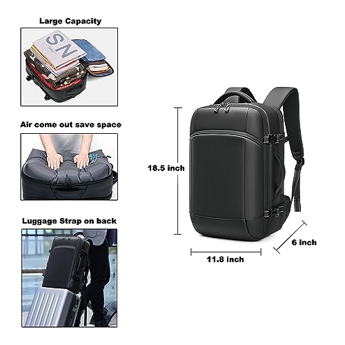 Backpack for traveling on airplane,17 inch laptop backpack women,Completely waterproof backpack for women men 70L large travel backpack personal item size with Vacuum Bag Inside Save Space,Black