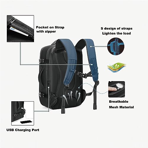 Backpack for traveling on airplane,17 inch laptop backpack women,Completely waterproof backpack for women men 70L large travel backpack personal item size with Vacuum Bag Inside Save Space,Black