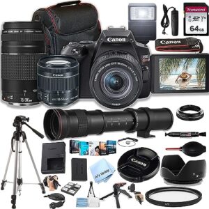 canon eos rebel sl3 dslr camera w/ef-s 18-55mm f/4-5.6 stm zoom lens + 75-300mm f/4-5.6 iii lens + 420-800mm super telephoto lens + 64gb memory, case, tripod, flash, remote, and more (38pc bundle)