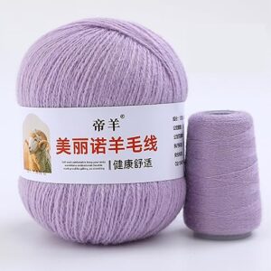 5 balls/250g yarn ave 100% merino wool lace weight yarn, soft yarn for hand knitting & crocheting pullovers, shawls, baby sweaters,with gifts of 5 rolls elastic threads (#804 lilac)