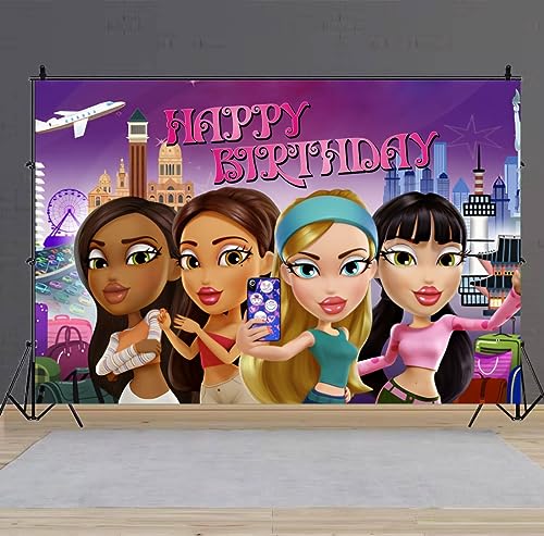 Brat Girl Background Birthday Decorations, Brat Girl Happy Birthday Banner Backdrop for Girls Birthday Party Supplies (5x3ft)