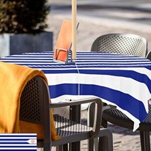 EZON-CH Outdoor Tablecloth with Umbrella Hole and Zipper 54"x54", Anchor Rope and Steering Wheel Blue Square Waterproof Table Cloth Table Covers for Dining, Garden, Courtyard, Patio, Camping, Picnic