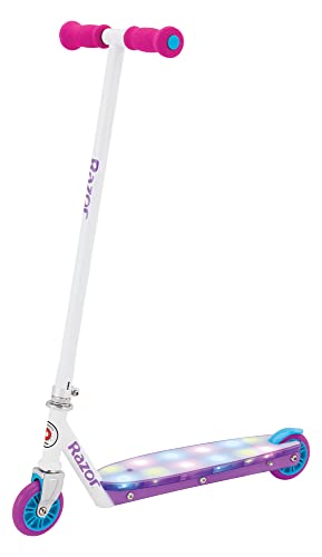 Razor Party Pop Kick Scooter for Kids Ages 6+ - 12 Multi-Color LED Lights, Urethane Wheels & A5 Lux Kick Scooter for Kids Ages 8+ - 8 Urethane Wheels, Anodized Finish Featuring Bold