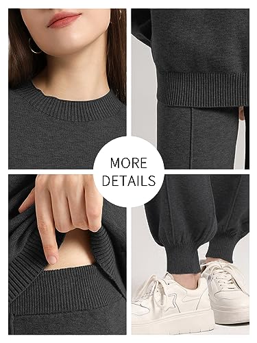 SuperPrity Two Piece Outfits for Women Fall Lounge Wear Set Sweater Pullover Top with Sweatpants Set Long Sleeve Knit Set-L,Black