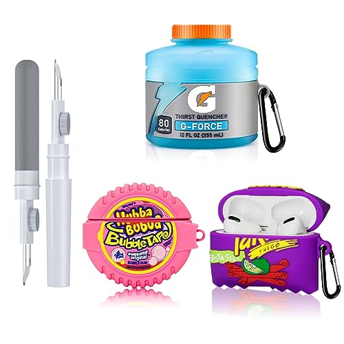 YIPINJIA for AirPods Pro 2 Case Cute [3-Pack], Funny Airpod Pro 2 Case Food 3D Cartoon Silicone Case Compatible for AirPods Pro 2nd Gen Case with Cleaner Pen (Sport Water+Purple Potato+Bubble Gum)