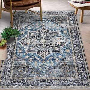 gaomon washable area rugs 5x7 boho rugs for living room vintage soft carpet for bedroom waterproof rug non slip rugs for hardwood floors (gray, 5x7)