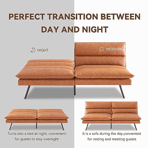 Opoiar Futon Couch Bed with Mattress and Frame Included,Comfortable Loveseat Sleeper Sofa for Dorm Apartment Office College Small Space Bedroom RV Living Room, Light Brown