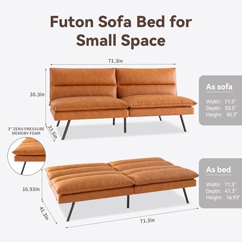 Opoiar Futon Couch Bed with Mattress and Frame Included,Comfortable Loveseat Sleeper Sofa for Dorm Apartment Office College Small Space Bedroom RV Living Room, Light Brown