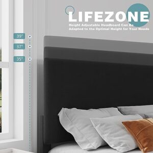 Lifezone Queen Bed Frame with Headboard,Linen Upholstered Bed Frame with Wood Slats Support,No Box Spring Needed,Heavy Duty Feet,Easy Assembly,Dark Grey