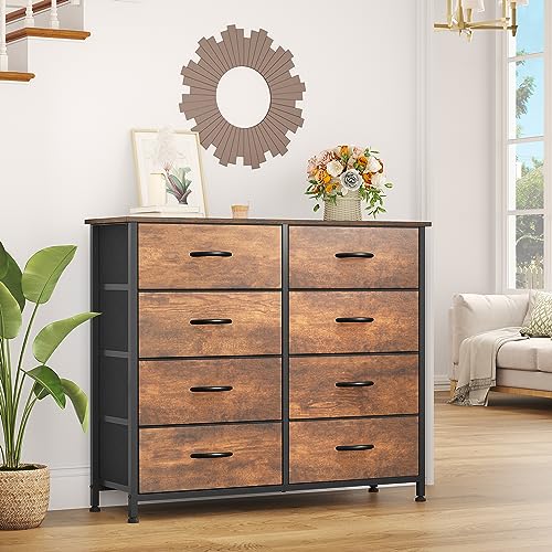 YITAHOME 8 Drawers Fabric Dresser, Furniture Storage Tower Cabinet, Organizer for Bedroom, Living Room, Hallway, Closet, Sturdy Steel Frame, Wooden Top, Easy-to-Pull Fabric Bins