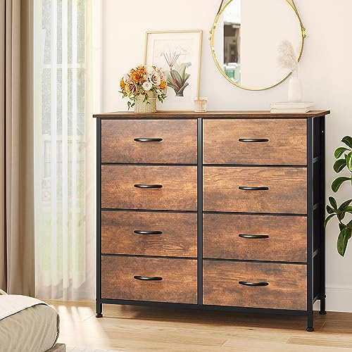 YITAHOME 8 Drawers Fabric Dresser, Furniture Storage Tower Cabinet, Organizer for Bedroom, Living Room, Hallway, Closet, Sturdy Steel Frame, Wooden Top, Easy-to-Pull Fabric Bins