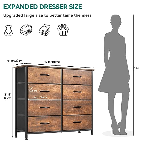 YITAHOME 8 Drawers Fabric Dresser, Furniture Storage Tower Cabinet, Organizer for Bedroom, Living Room, Hallway, Closet, Sturdy Steel Frame, Wooden Top, Easy-to-Pull Fabric Bins