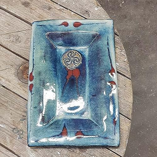 Colm De Ris Ceramic Rectangular Pottery Dish Dinner Plate Blue Kitchenware Housewarming Gift Birthday Present