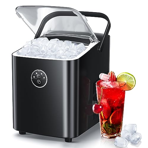 ZAFRO Ice Maker Countertop 2 Sizes Ice Machine, 8 Bullet Ice 9 Mins, 26.5lbs/24H, Portable Ice Maker with Self-Cleaning,Handle and Basket,Black