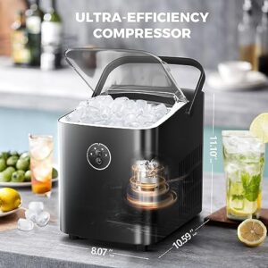 ZAFRO Ice Maker Countertop 2 Sizes Ice Machine, 8 Bullet Ice 9 Mins, 26.5lbs/24H, Portable Ice Maker with Self-Cleaning,Handle and Basket,Black