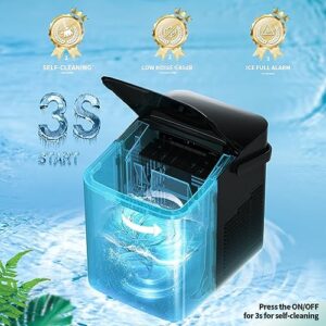 ZAFRO Ice Maker Countertop 2 Sizes Ice Machine, 8 Bullet Ice 9 Mins, 26.5lbs/24H, Portable Ice Maker with Self-Cleaning,Handle and Basket,Black