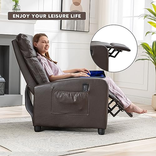 Phoenix Home New Model Massage, Modern Single Sofa Padded Backrest and Thick Seat Cushion, PU Leather Recliner Chair for Living Room, Home Theater, Dark Brown