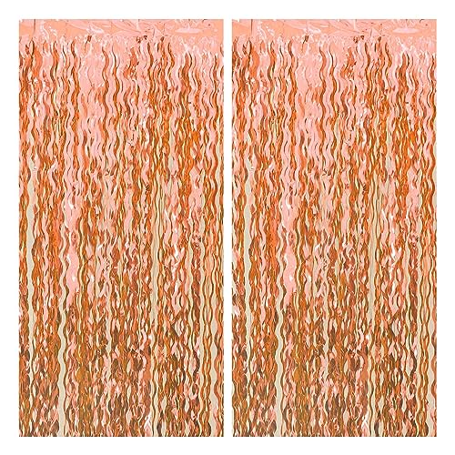 AFBORD 5Pcs Colorful Tinsel Foil Fringe Curtains Wavy Tinsel Foil Fringe Curtains Vibrant Color Sparkling Hanging Door Curtains Backdrop Photography Props Rose Gold